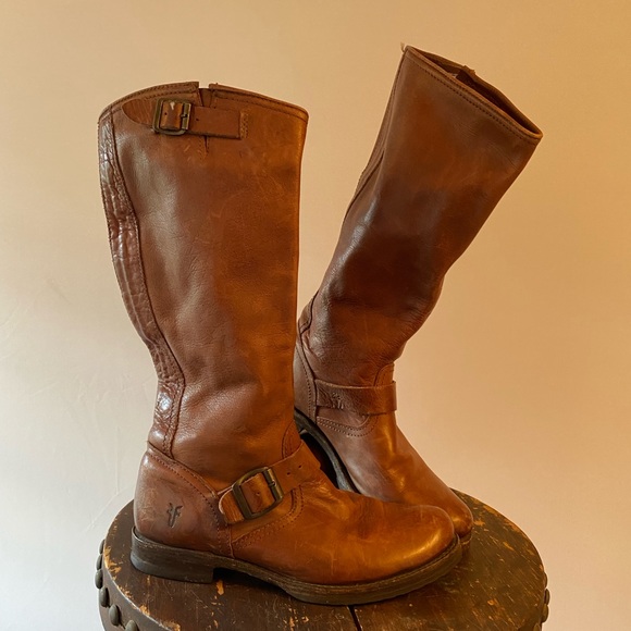 Shoes | Good Condition Frye Brown Leather Slouch Boot With Antique ...